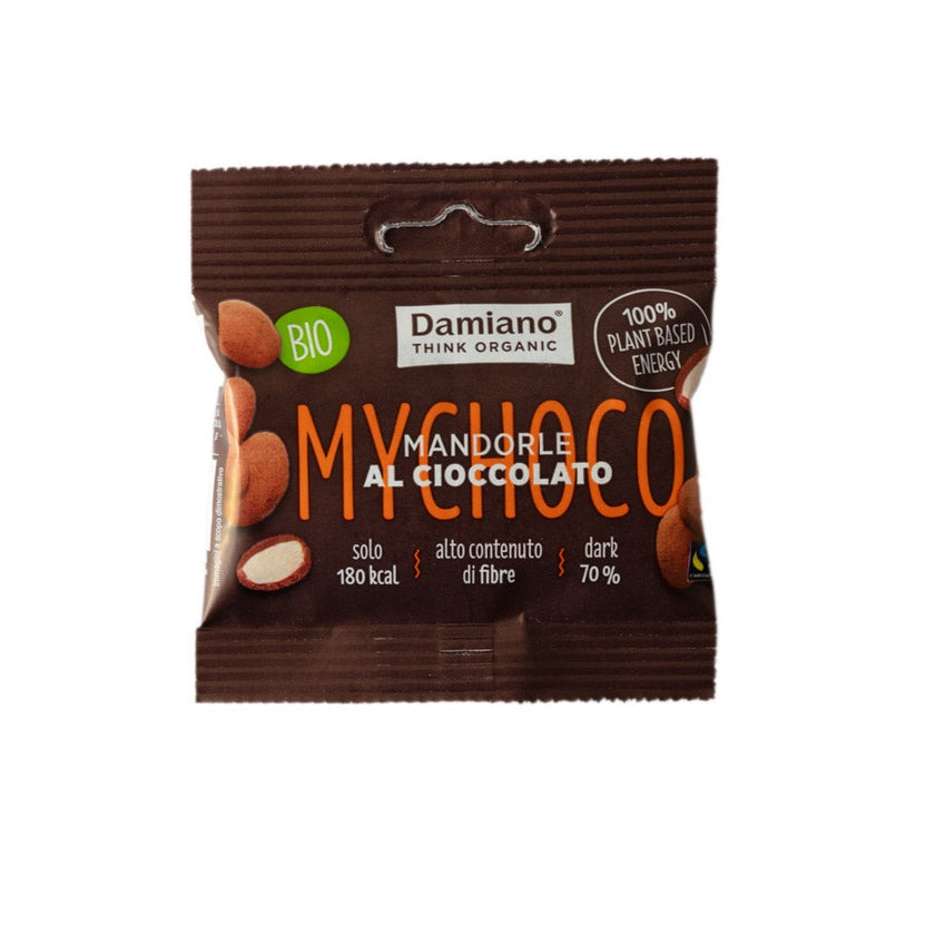 Mandorle al cioccolato fondente Snack Break 5x30g – Damiano Organic